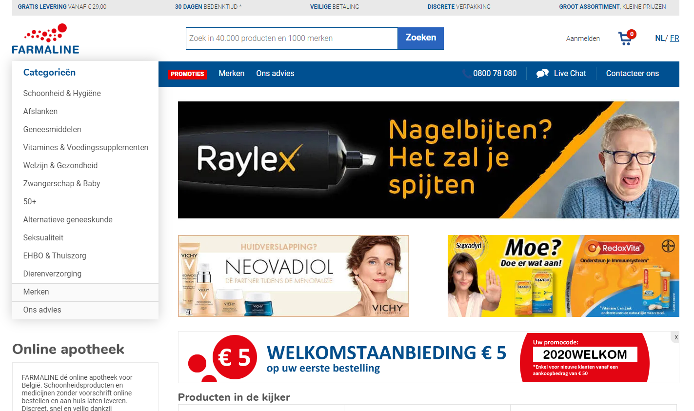 €5 Farmaline kortingscode - korting in januari 2021 (België)